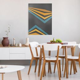 Bilderwelten Leinwandbild originell Abstrakt Kunstdruck grau - Parallelecken in Gelb und Blau - Wandbild XXL Wohnzimmer Schlafzimmer