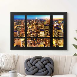 Wechselbild Fensterblick New York bei Nacht