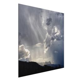 Alu Dibond Outdoor Bild - Wilde Wolken - Natur blau Motiv wetterfest Himmel Wohnzimmer Schlafzimmer