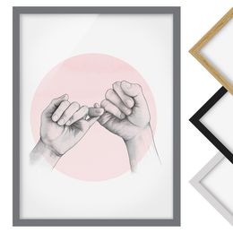 Bilderwelten Bild mit Rahmen - Hochformat Illustration H&auml;nde Freundschaft Kreis Rosa Wei&szlig;