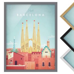 Bilderwelten Bild mit Rahmen - Hochformat Reiseposter - Barcelona