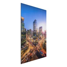Alu Dibond Outdoor Bild - Stadtlichter von Gangnam - Stadt orange Motiv wetterfest Architektur Wohnzimmer Schlafzimmer