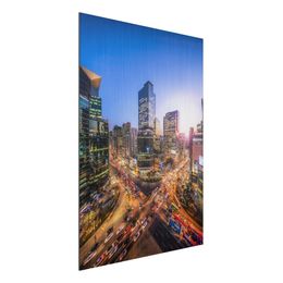 Bilderwelten Alu Dibond Outdoor Bild Stadt orange Motiv wetterfest - Stadtlichter von Gangnam - Architektur Wohnzimmer Schlafzimmer