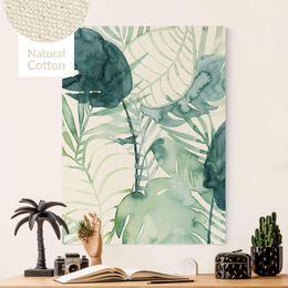Bilderwelten Leinwandbild - Hochformat Palmwedel in Wasserfarbe II