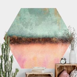 Bilderwelten Hexagon Tapete originell Abstrakt Wandtapete schwarz - Pastell Sommer mit Gold - Deko Wohnzimmer Schlafzimmer