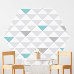 Bilderwelten Hexagon Tapete Vliestapete Illustration Wandtapete grau - No.YK64 Dreiecke Grau Wei&szlig; T&uuml;rkis - Geometrisch Kinderzimmer Baby M&auml;dchen Jungen