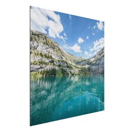 Alu Dibond Outdoor Bild - Traumhafter Bergsee - Natur blau Motiv wetterfest Schweiz Wohnzimmer Schlafzimmer