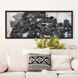 Bilderwelten Bild mit Rahmen Mauer mit Schwarzen Steinen