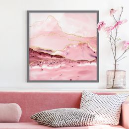 Bilderwelten Bild mit Rahmen Abstrakte Berge Rosa mit Goldenen Linien