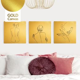 Bilderwelten Leinwandbild Portrait Illustration Kunstdruck schwarz weiss - Line Art Frauen Akt Schwarz Wei&szlig; Set - Wandbild XXL Wohnzimmer Schlafzimmer