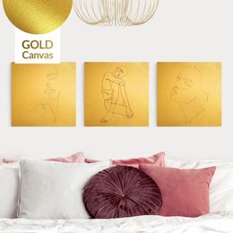 Bilderwelten 3-teiliges Leinwandbild Line Art Frau Beige