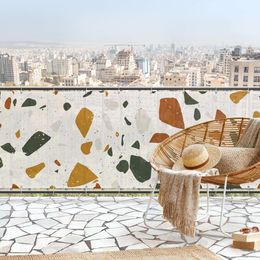 Bilderwelten Balkonsichtschutz nach Ma&szlig; bis 10 m braun ohne Bohren modern Mosaik Detailliertes Terrazzo Muster Livorno - Deko Balkon Gartenzaun