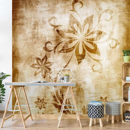 Bilderwelten Tapete - Fototapete Blumen - Wooden Flower - Blumentapete Wandtapete Schlafzimmer Wohnzimmer modern - auch selbstklebend