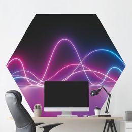 Bilderwelten Hexagon Tapete Vliestapete Neon Art 3D-Effekt pink - Neonwellen - Deko Jugendzimmer