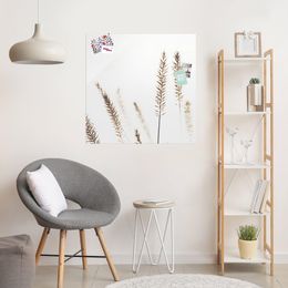 Bilderwelten Glasbild Blumen Landhaus beige Glas Wandbild - Getrocknetes Kammgras - Gr&auml;ser Wohnzimmer Schlafzimmer