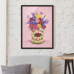 Bilderwelten Bild mit Rahmen Flowers in a can - Roses and Lavender