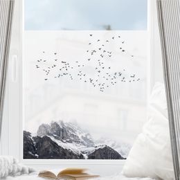 Bilderwelten Fensterfolie Vogelschwarm vor Bergen Schwarz Wei&szlig;