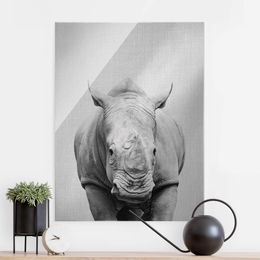 Bilderwelten Glasbild Tiere Motiv schwarz weiss Glas Wandbild - Nashorn Nora Schwarz Wei&szlig; - Deko Kinderzimmer Baby M&auml;dchen Jungen
