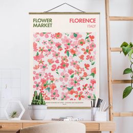 Bilderwelten Stoffbild Blumen rosa Illustration Vintage-Charakter - Flower Market - Florence - Wandbild Wohnzimmer Schlafzimmer