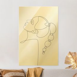 Bilderwelten Glasbild Portrait modern schwarz weiss Glas Wandbild - Line Art - Dreamy Girl Pony Tail - Deko Wohnzimmer Schlafzimmer