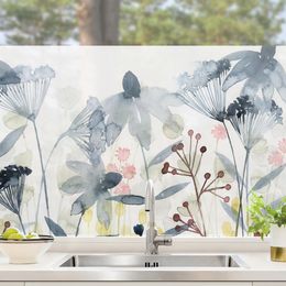 Bilderwelten Fensterfolie Blumen Landhaus Aquarell petrol - Wildblumen Aquarell II - Pflanzen Wohnzimmer Schlafzimmer K&uuml;che
