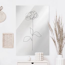 Bilderwelten Glasbild Portrait modern schwarz weiss Glas Wandbild - Line Art Blumen - Pfingstrose - Deko Wohnzimmer Schlafzimmer