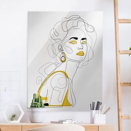 Bilderwelten Glasbild Portrait modern gelb Glas Wandbild - Line Art Portraits - Lemon Lipstick - Deko Wohnzimmer Schlafzimmer