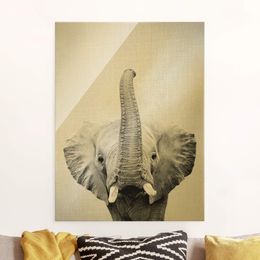 Bilderwelten Glasbild Tiere Motiv schwarz weiss Glas Wandbild - Elefant Ewald Schwarz Wei&szlig; - Elefant Kinderzimmer Baby M&auml;dchen Jungen