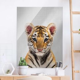 Bilderwelten Glasbild Tiere Motiv schwarz weiss Glas Wandbild - Baby Tiger Thor - Tiger Kinderzimmer Baby M&auml;dchen Jungen