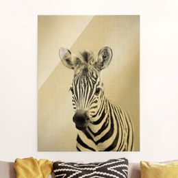 Bilderwelten Glasbild Tiere Motiv schwarz weiss Glas Wandbild - Baby Zebra Zoey Schwarz Wei&szlig; - Zebra Kinderzimmer Baby M&auml;dchen Jungen