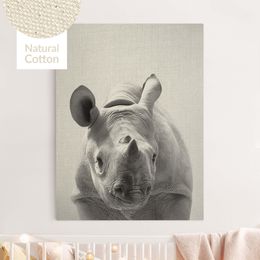 Bilderwelten Leinwandbild Baby Nashorn Nina Schwarz Wei&szlig;