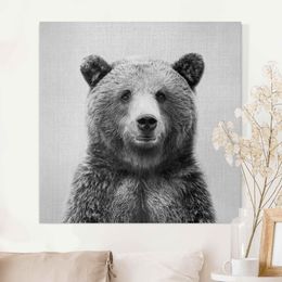 Bilderwelten Leinwandbild Tiere Motiv Kunstdruck schwarz weiss - Grizzlyb&auml;r Gustel Schwarz Wei&szlig; - B&auml;r XXL Kinderzimmer Baby M&auml;dchen Jungen