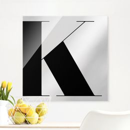 Bilderwelten Glasbild Buchstaben & Zahlen modern schwarz weiss Glas Wandbild - Antiqua Letter K - Deko Jugendzimmer
