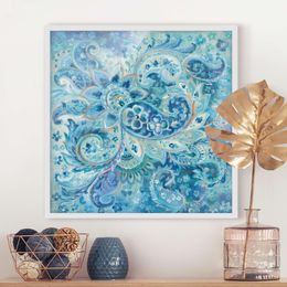 Bild mit Rahmen Indisches Paisley in blau