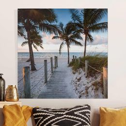 Bilderwelten Leinwandbild Palmen am Steg zum Meer