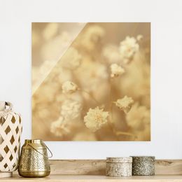 Bilderwelten Glasbild Blumen Landhaus beige Glas Wandbild - Bl&uuml;tentr&auml;ume in Creme - Blumenwiese Wohnzimmer Schlafzimmer