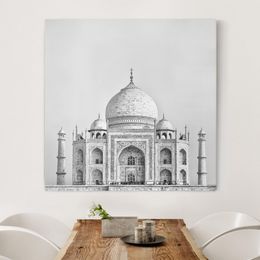 Bilderwelten Leinwandbild - Quadrat Taj Mahal in Grau