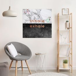 Bilderwelten Glasbild Spr&uuml;che modern schwarz weiss Glas Wandbild - Inhale Exhale Kupfer und Marmor - Spr&uuml;che Wohnzimmer Schlafzimmer