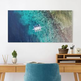 Bilderwelten Leinwandbild Boot auf dem Meer Draufsicht
