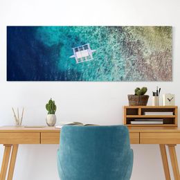 Bilderwelten Leinwandbild Boot auf dem Meer Draufsicht
