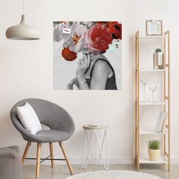 Bilderwelten Glasbild Portrait Fotomontage schwarz weiss Glas Wandbild - Gartenparty im Kopf II - Deko Wohnzimmer Schlafzimmer