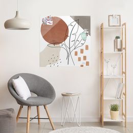 Bilderwelten Glasbild originell Line Art beige Glas Wandbild - Bananenpalme Lineart und Terracotta Farben - Deko Wohnzimmer Schlafzimmer