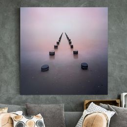 Bilderwelten Leinwandbild Natur Motiv Kunstdruck weiss - Zen am Strand - Landschaft XXL Wohnzimmer Schlafzimmer