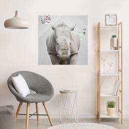 Bilderwelten Glasbild Tiere Motiv schwarz weiss Glas Wandbild - Nashorn Nora - Deko Kinderzimmer Baby M&auml;dchen Jungen