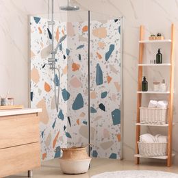 Bilderwelten Duschr&uuml;ckwand modern petrol Mosaik - Detailliertes Terrazzo Muster Asti - Deko Wandpaneel Bad