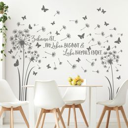 Bilderwelten Wandtattoo Blumen modern selbstklebend Wandaufkleber - Pusteblume - Zuhause ist... - Pusteblume Wohnzimmer Schlafzimmer