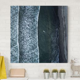 Bilderwelten Leinwandbild Strand Motiv Kunstdruck blau - Luftbild - Der Herausforderer - Landschaft XXL Wohnzimmer Schlafzimmer