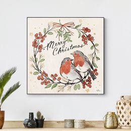 Wechselbild Rotkehlchen im Weihnachtskranz