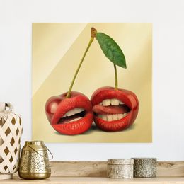 Bilderwelten Glasbild Kulinarisch Digital Art weiss Glas Wandbild - Kirschlippen - Obst Wohnzimmer Schlafzimmer