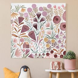 Bilderwelten Leinwandbild Blumen Illustration Aquarell rosa - Claudia Voglhuber - Blumenmeer - Wandbild XXL Jugendzimmer